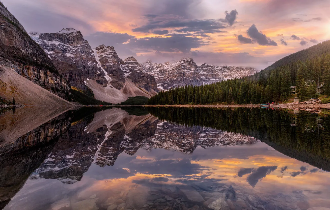 Wallpaper forest, the sky, sunset, mountains, lake, reflection, Canada ...