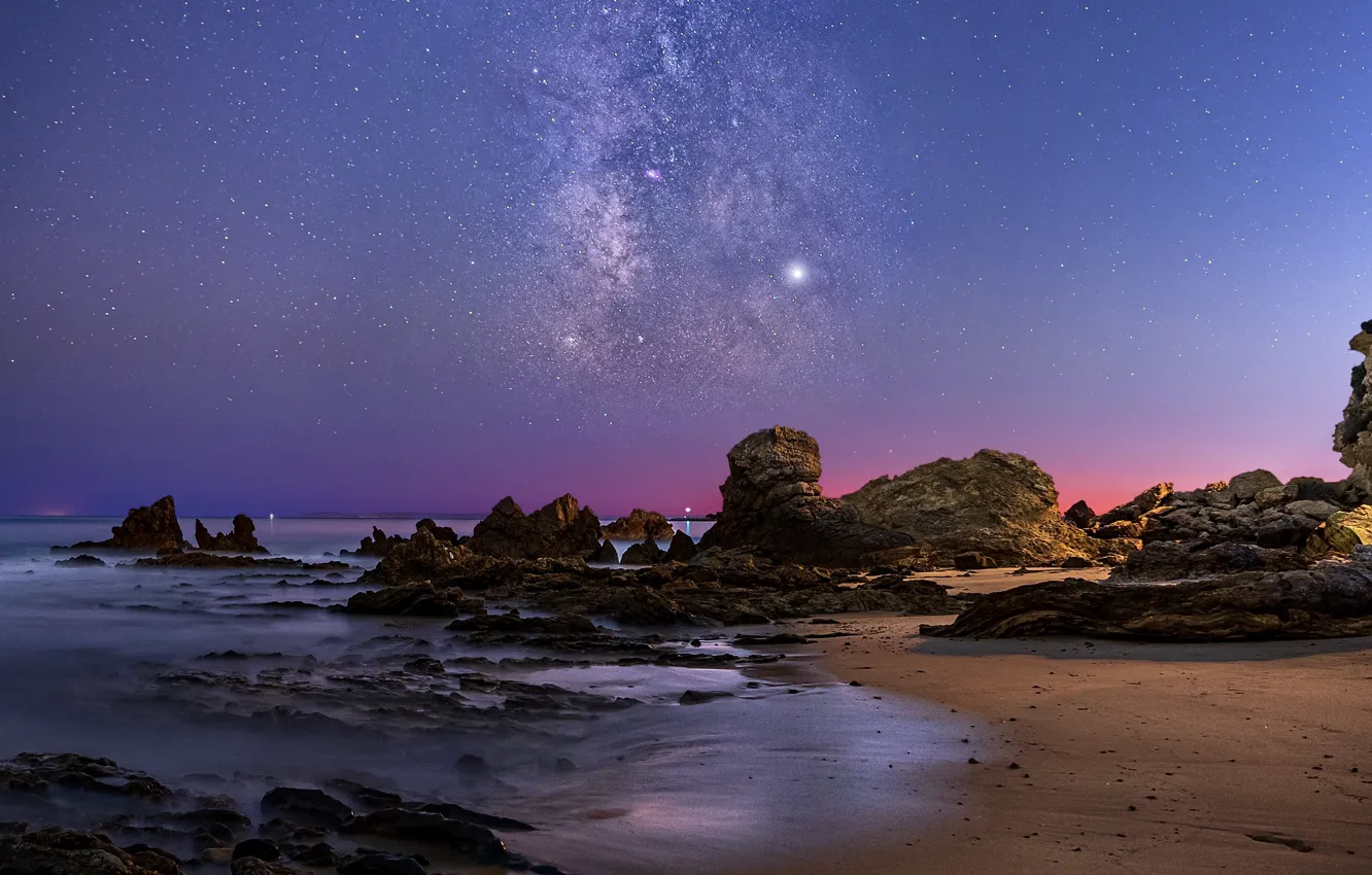 Wallpaper sea, stars, night for mobile and desktop, section пейзажи ...