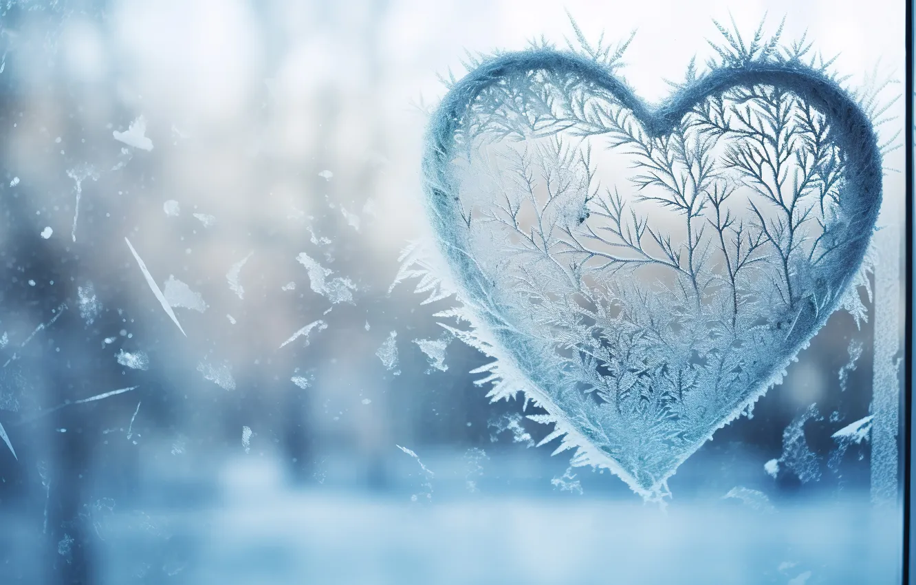 Wallpaper ice, winter, frost, glass, snow, love, background, heart for ...