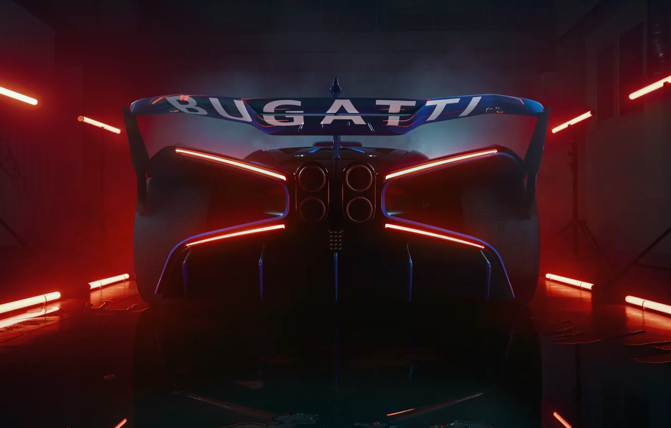 Wallpaper reflection, lamp, neon, Bugatti, neon, hypercar, W16, Bolide ...