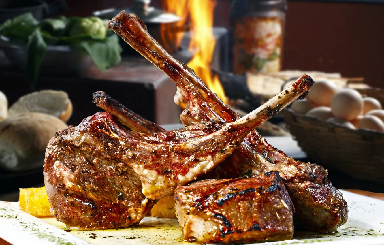 Wallpaper food, grill, meat, restaurant, lamb, dish, Chop, rack for ...