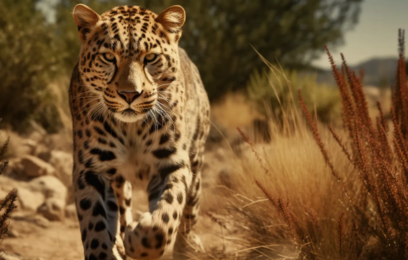 Wallpaper look, face, nature, pose, leopard, AI art, neural network for ...