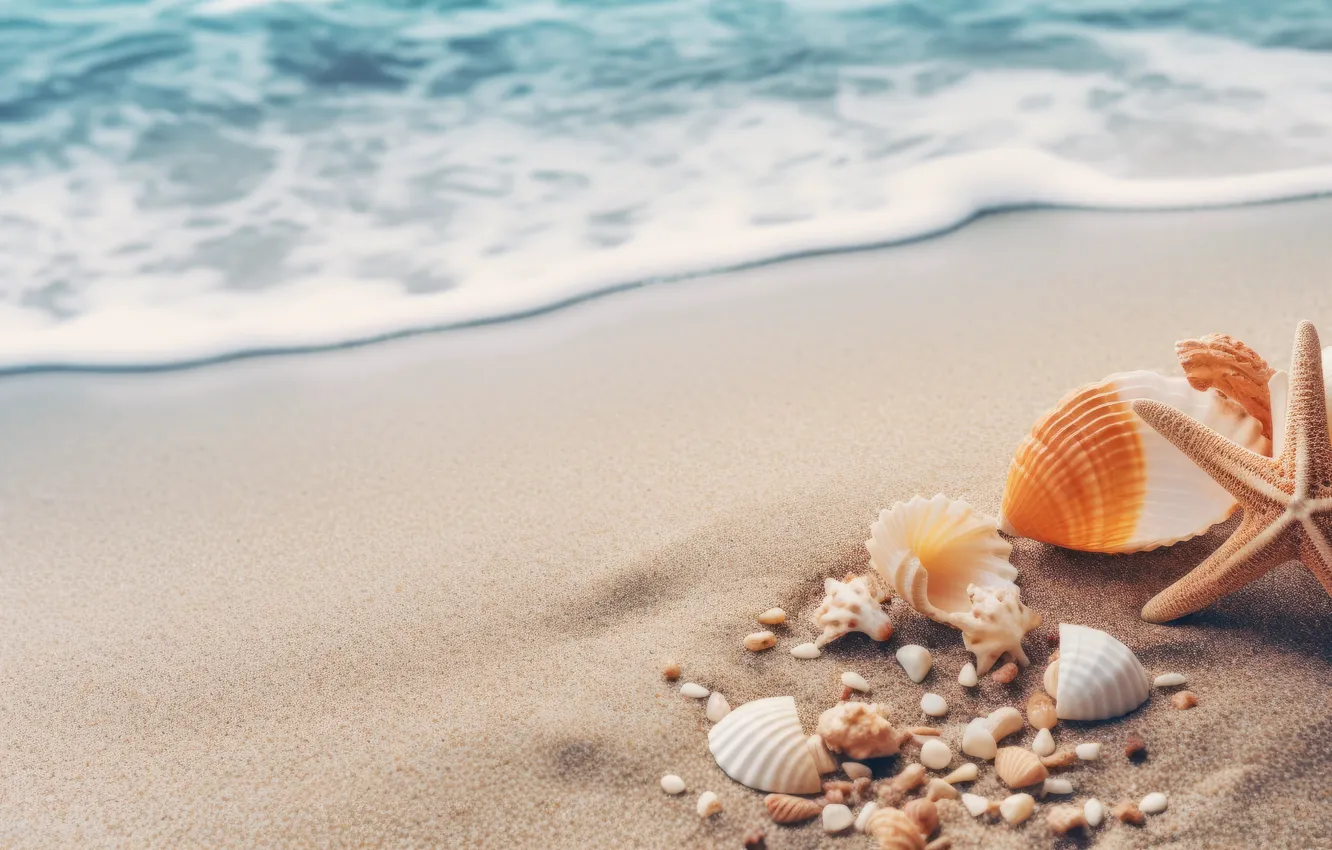 Wallpaper sea, beach, the ocean, shore, shell, shell, starfish ...