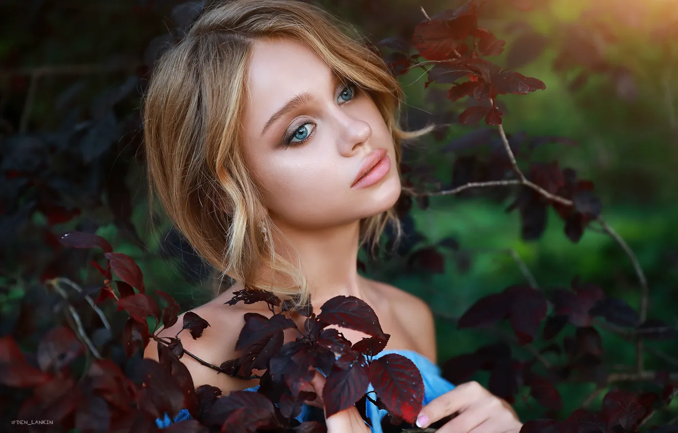Wallpaper Leaves Girl Branches Face Portrait Denis Lankin Polina