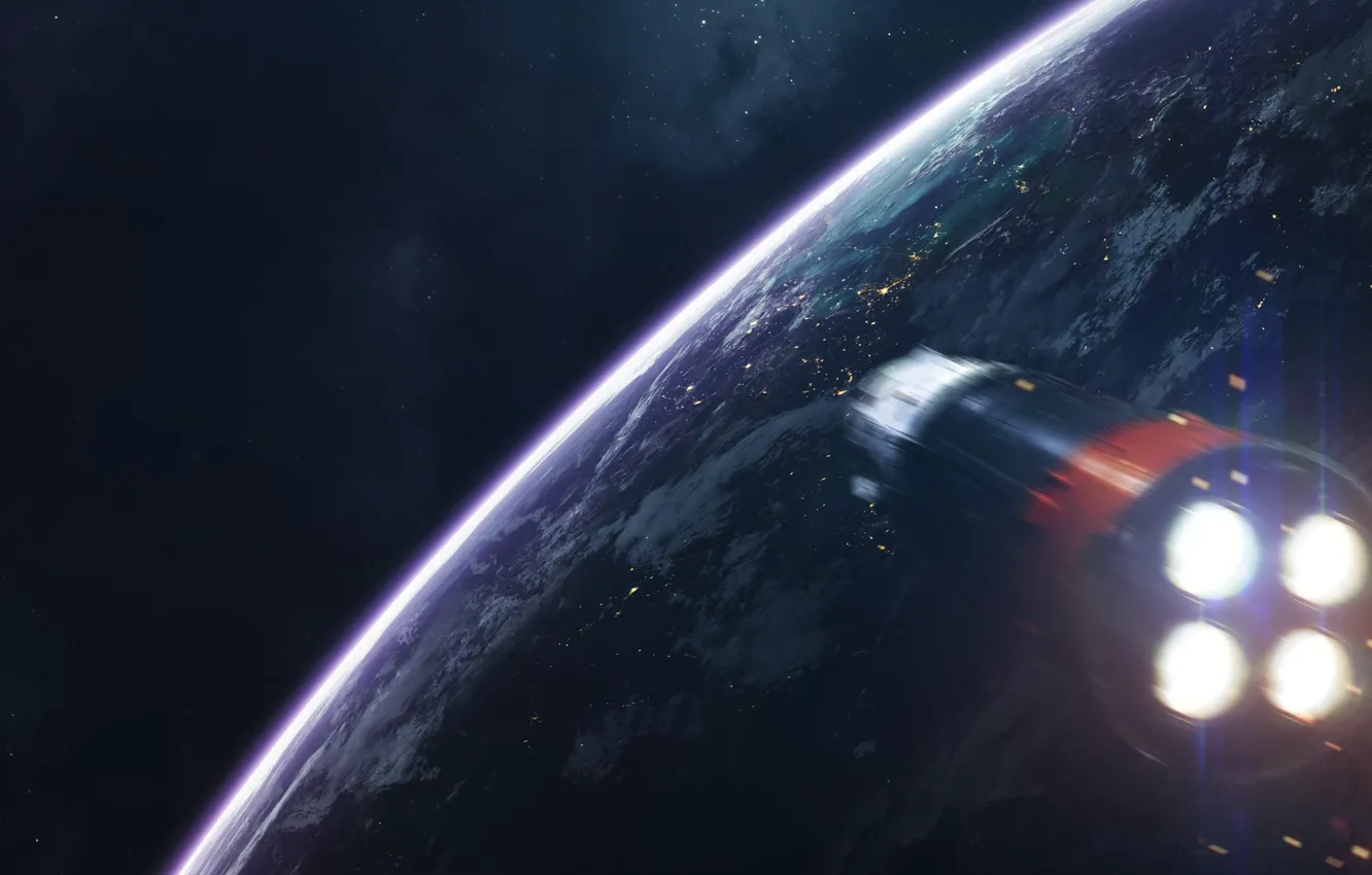 Wallpaper space, stars, flight, fiction, engine, planet, rocket, art ...