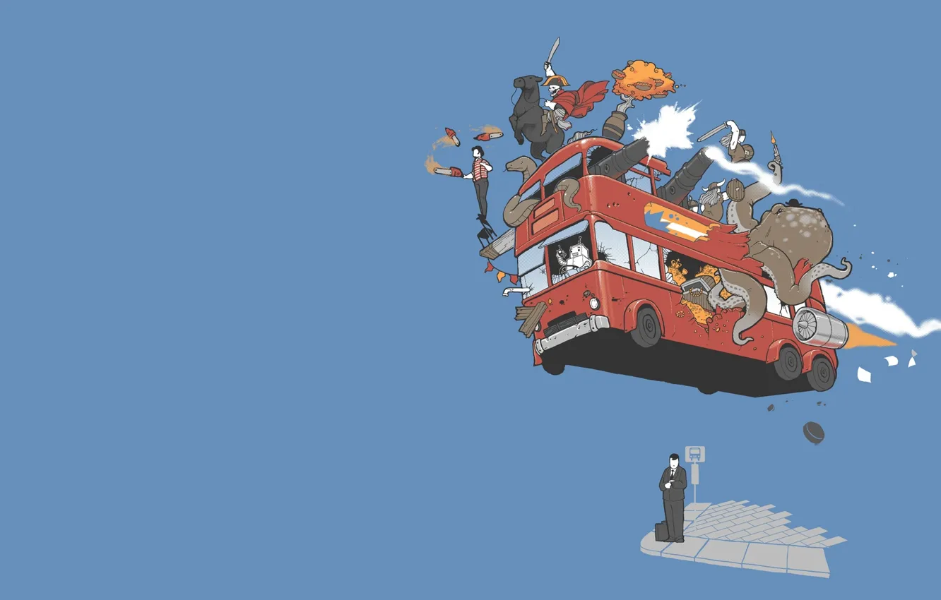 Wallpaper robot, octopus, bus, waiting, stop for mobile and desktop ...