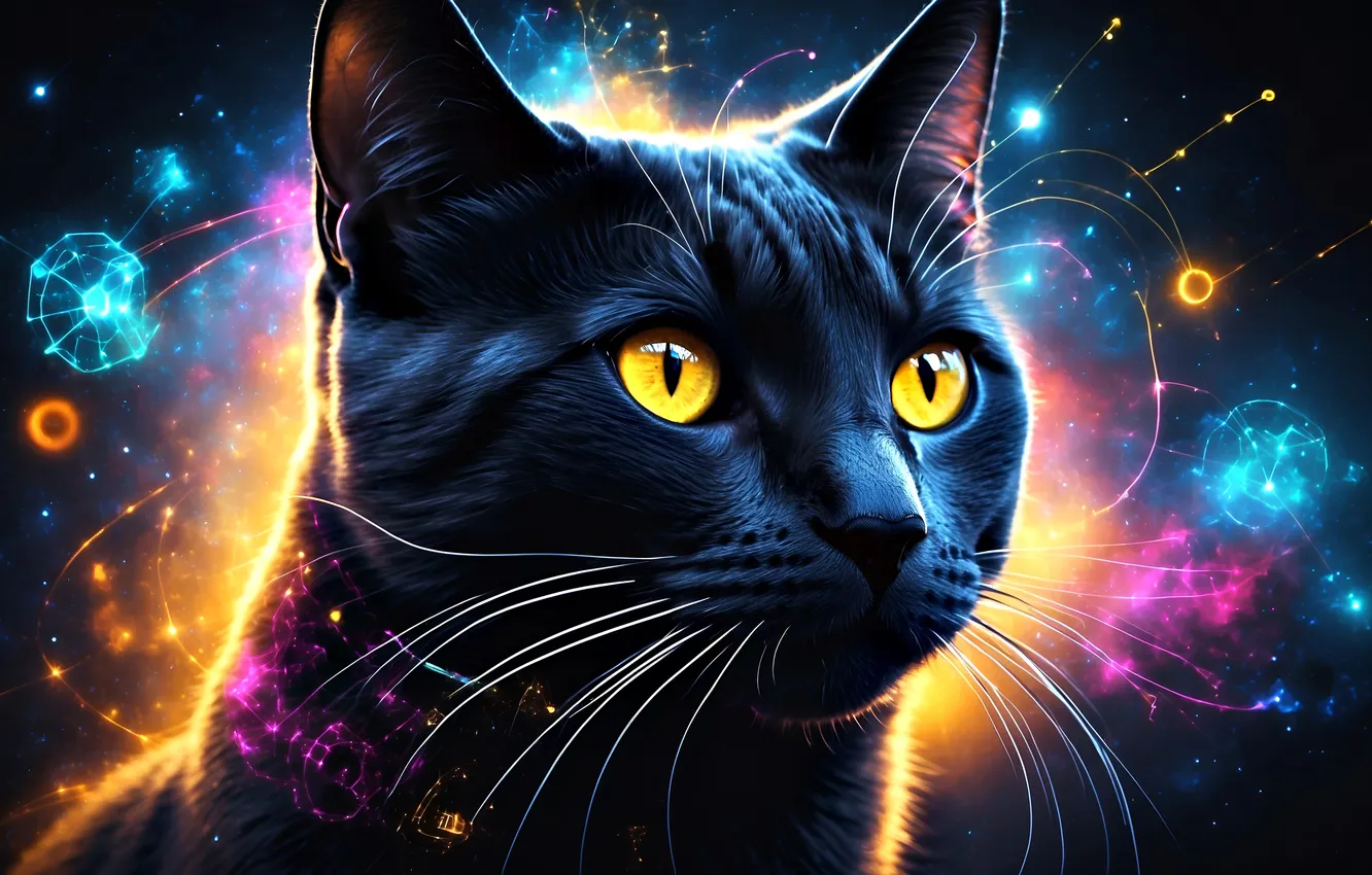 Wallpaper cat, cat, look, face, AI art, neural network for mobile and ...