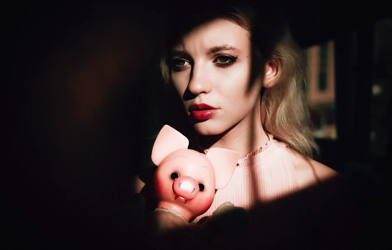 Wallpaper girl, toy, lighting, piggy, Danil Prokopenko for mobile and ...
