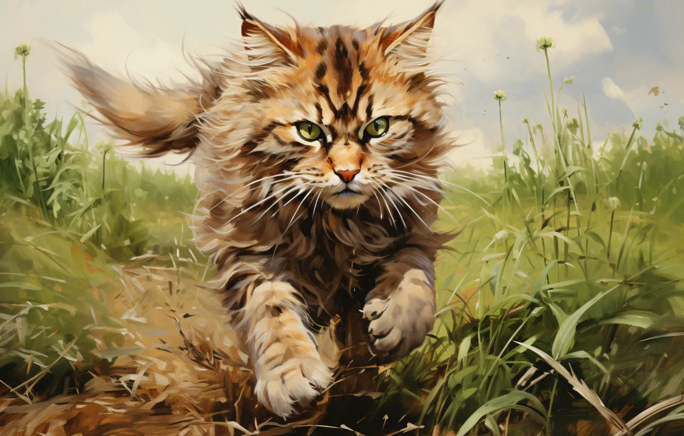 Wallpaper field, cat, summer, grass, cat, look, face, nature for mobile ...