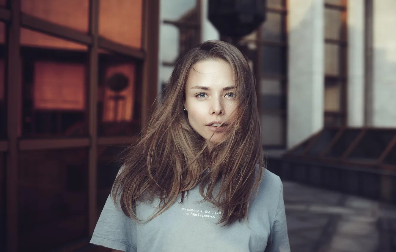 Wallpaper woman, beautiful, model, sweet, t-shirt, long-haired ...