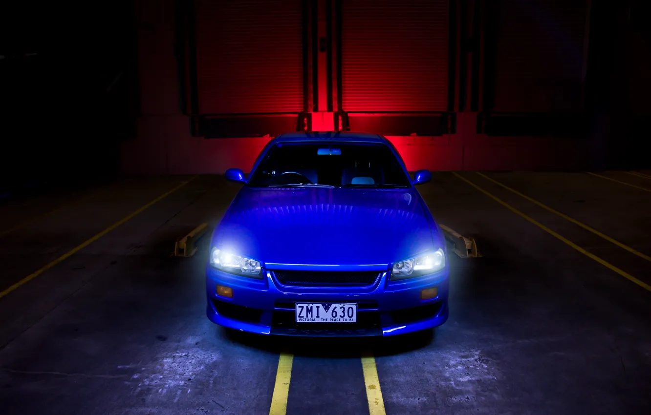 Wallpaper blue, strip, nissan, skyline, Nissan, blue, the front, r34 ...