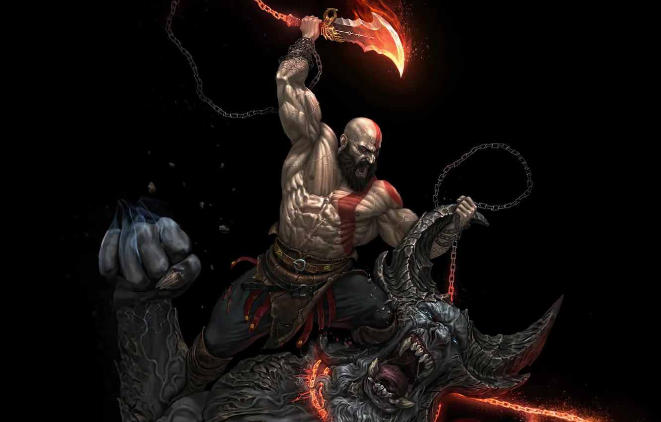 Wallpaper fire, Sony, Ragnarok, monster, weapon, Kratos, God of War ...