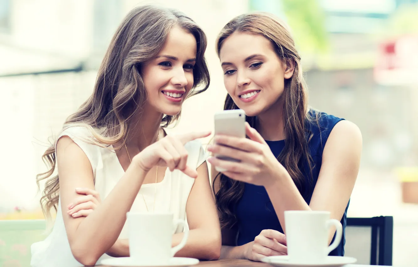 Wallpaper girl, woman, beautiful, coffee, cafe, Date, Two Women, sweet date for mobile and ...