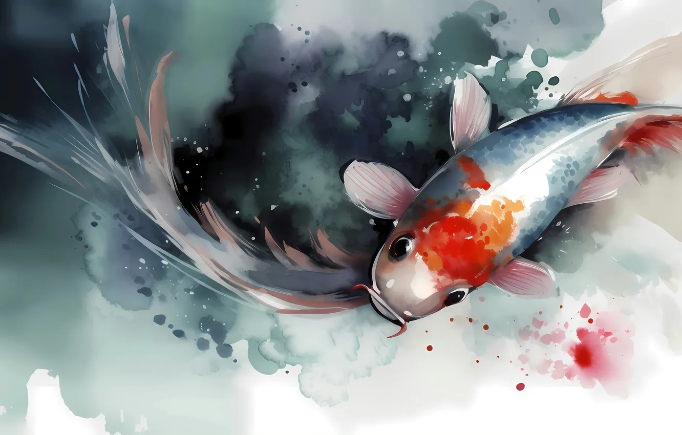 Wallpaper fish, watercolor, carp, koi for mobile and desktop, section ...