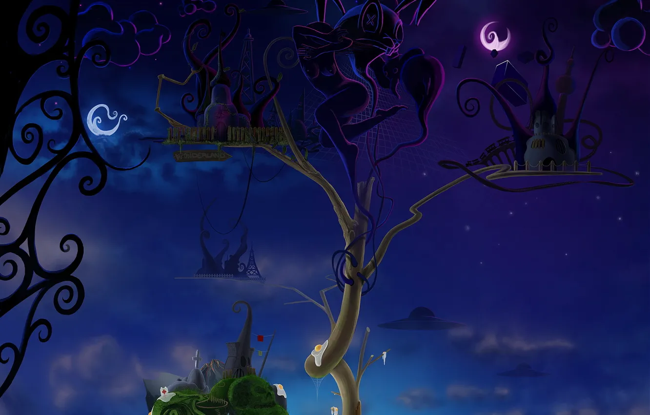 Wallpaper the sky, tree, the moon images for desktop, section ...
