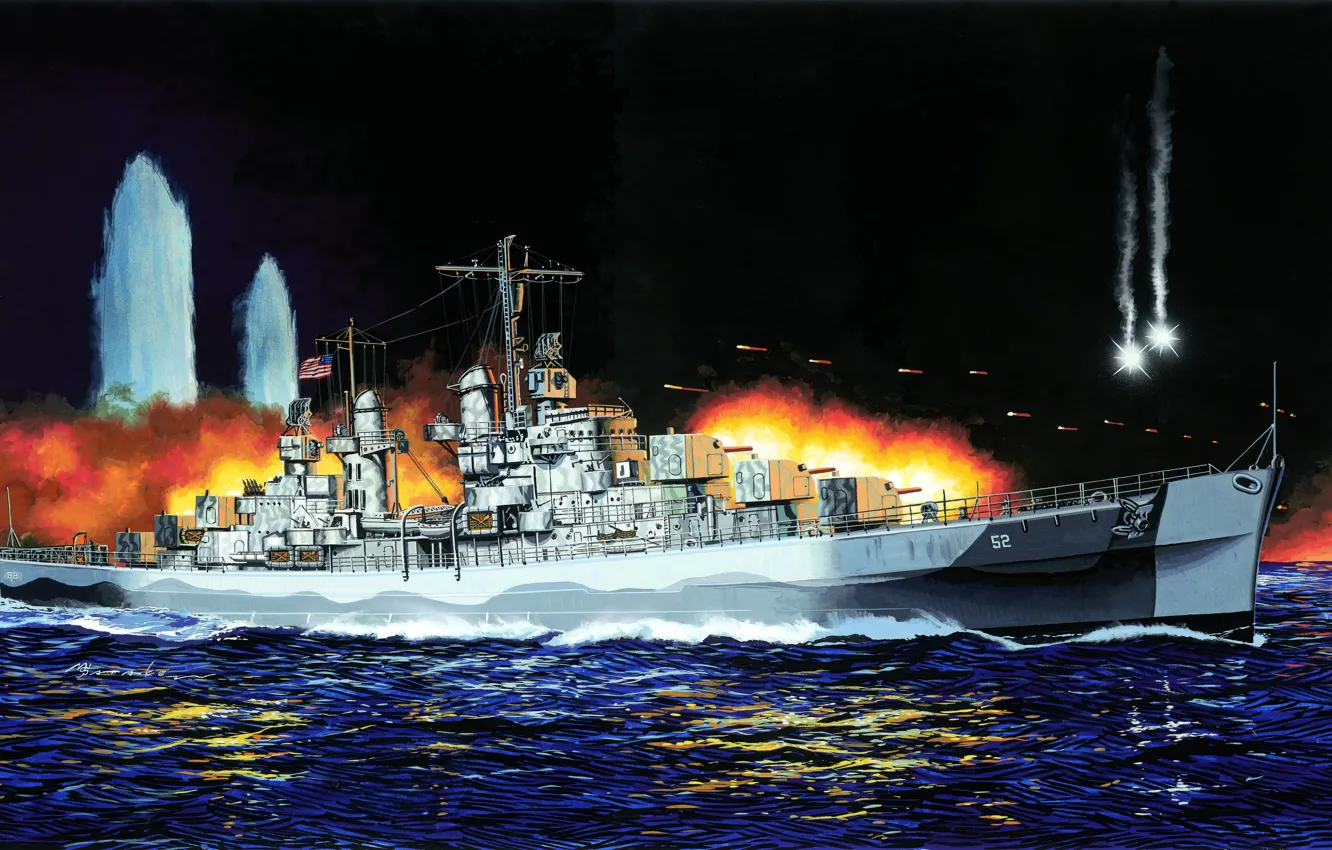 Wallpaper easy, USA, cruiser, US NAVY, Masao Satake, USS Juneau CL-52 ...