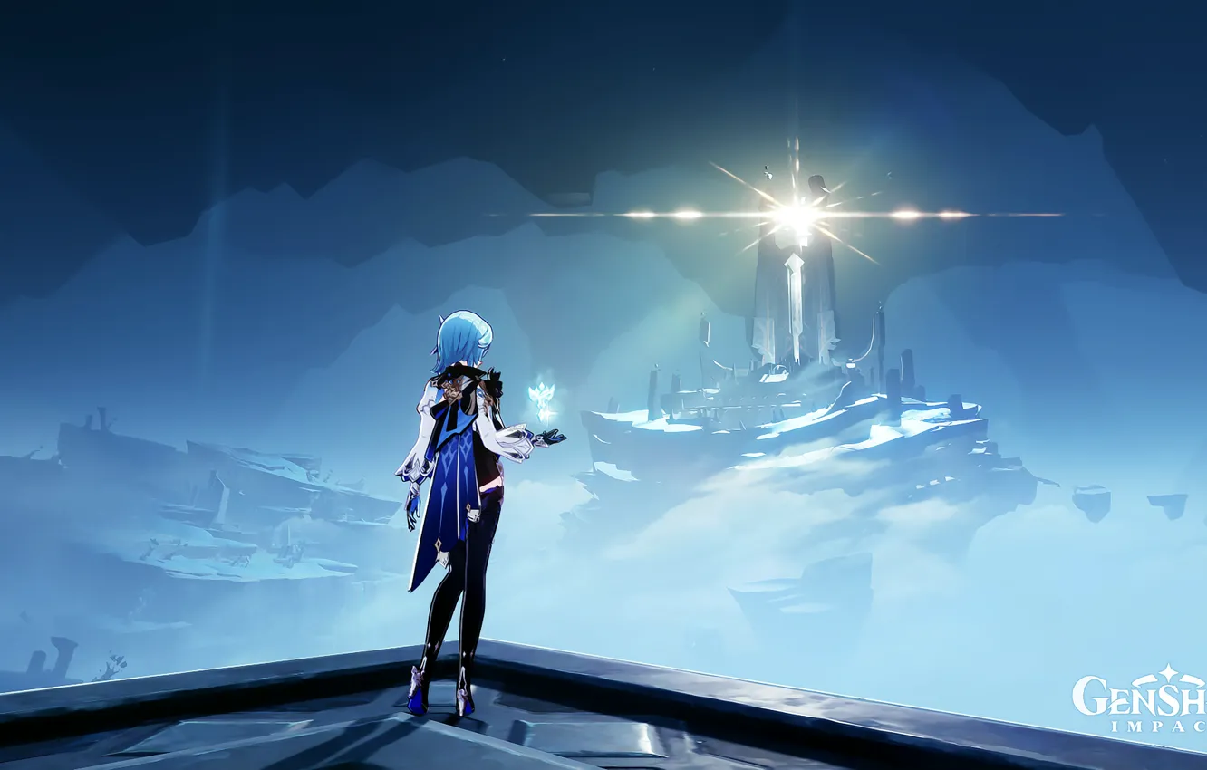 Wallpaper bright light, tower, the character in the game, Genshin ...
