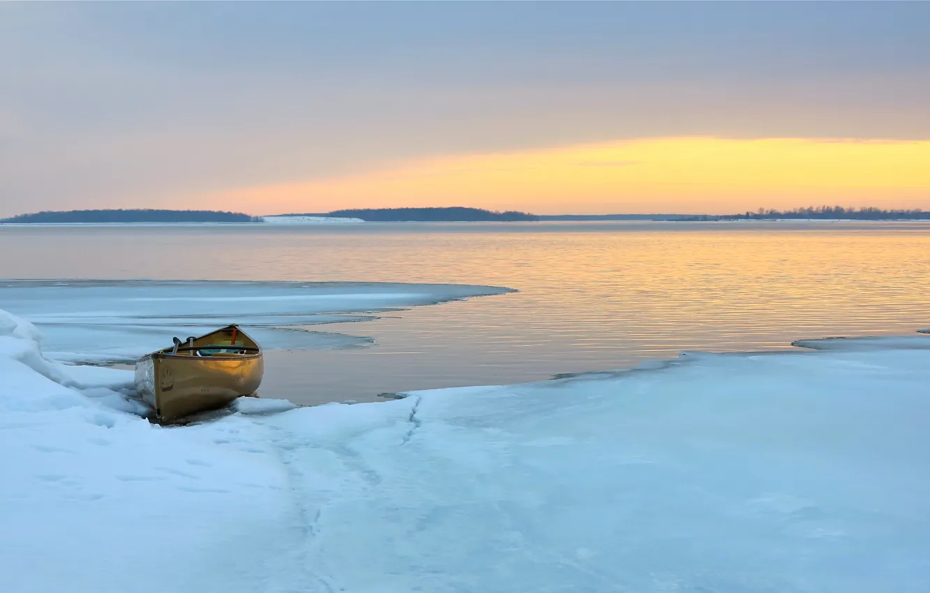 Wallpaper Sunset, Ice, Lake, Boat for mobile and desktop, section ...
