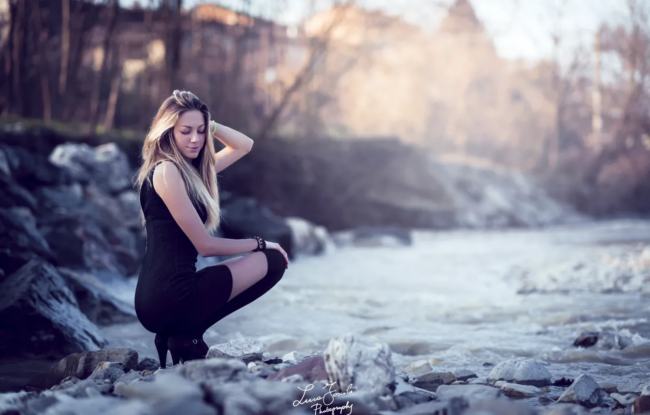 Wallpaper Girl Light Nature Sky Model Black Water Beauty For