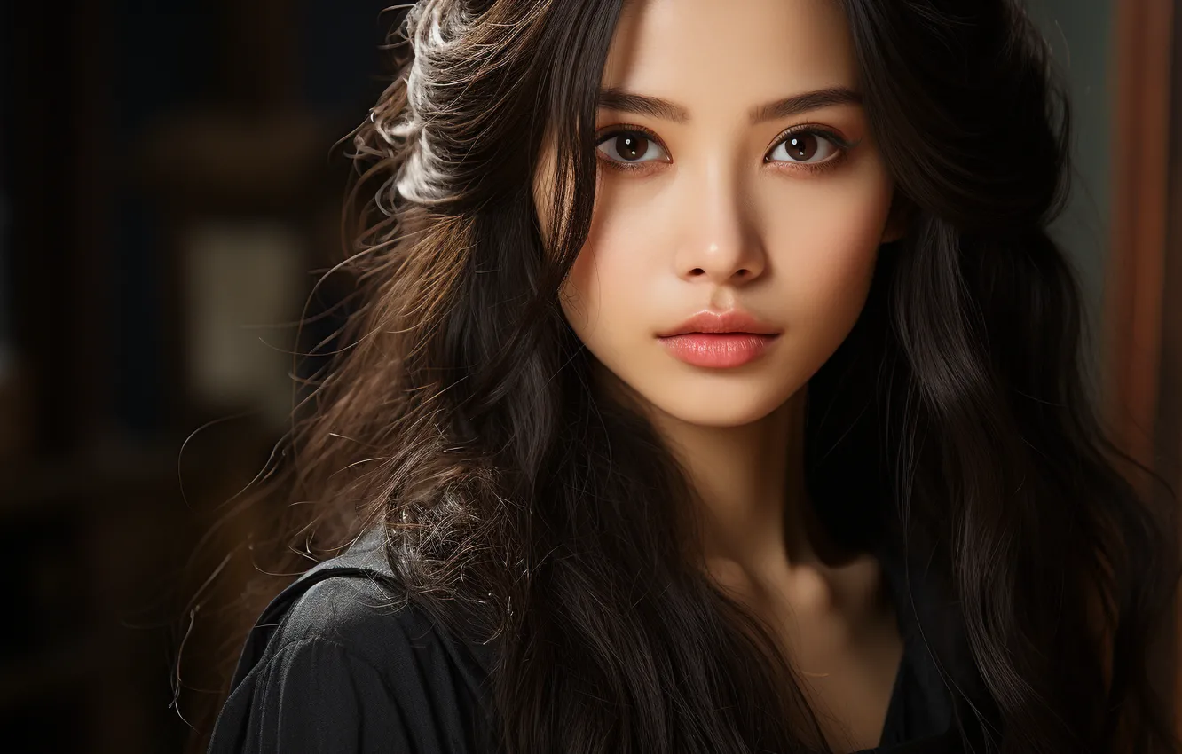 Wallpaper look, girl, pose, portrait, makeup, Asian, AI art, neural ...