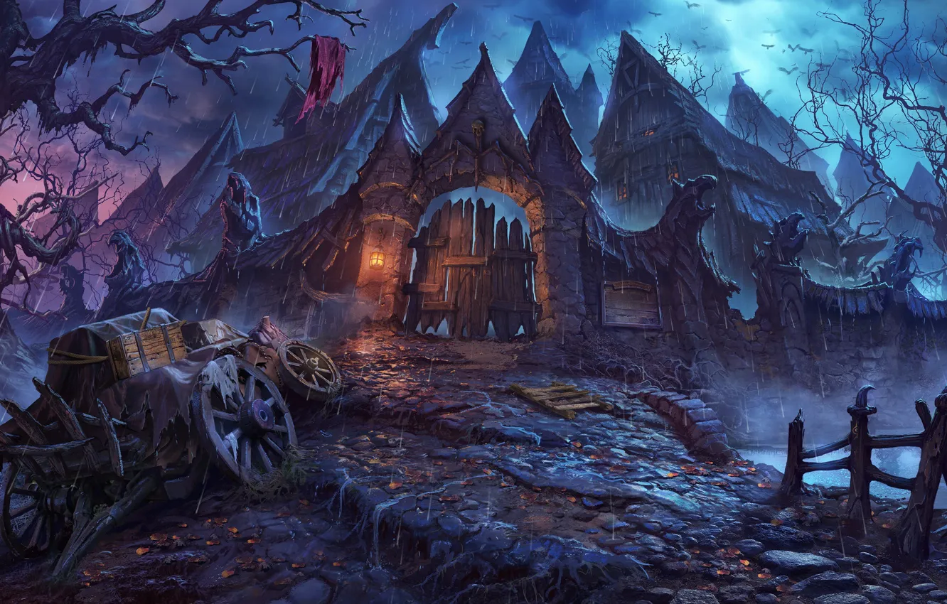 Wallpaper rain, gate, cart, settlement, gate for mobile and desktop ...