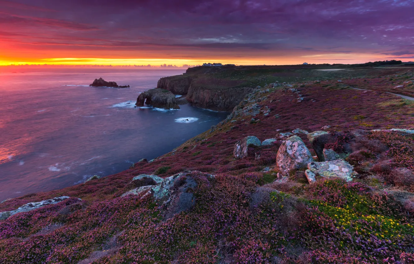 Wallpaper sea, nature, rocks, England, glow images for desktop, section ...