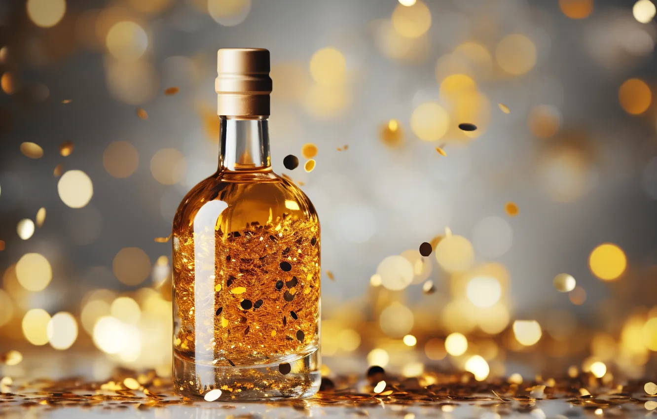 Wallpaper holiday, wine, bottle, new year, Christmas, alcohol, champagne, bokeh for mobile and ...