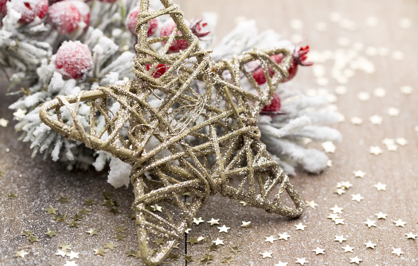 Wallpaper winter, stars, snow, decoration, new year, Christmas, golden ...