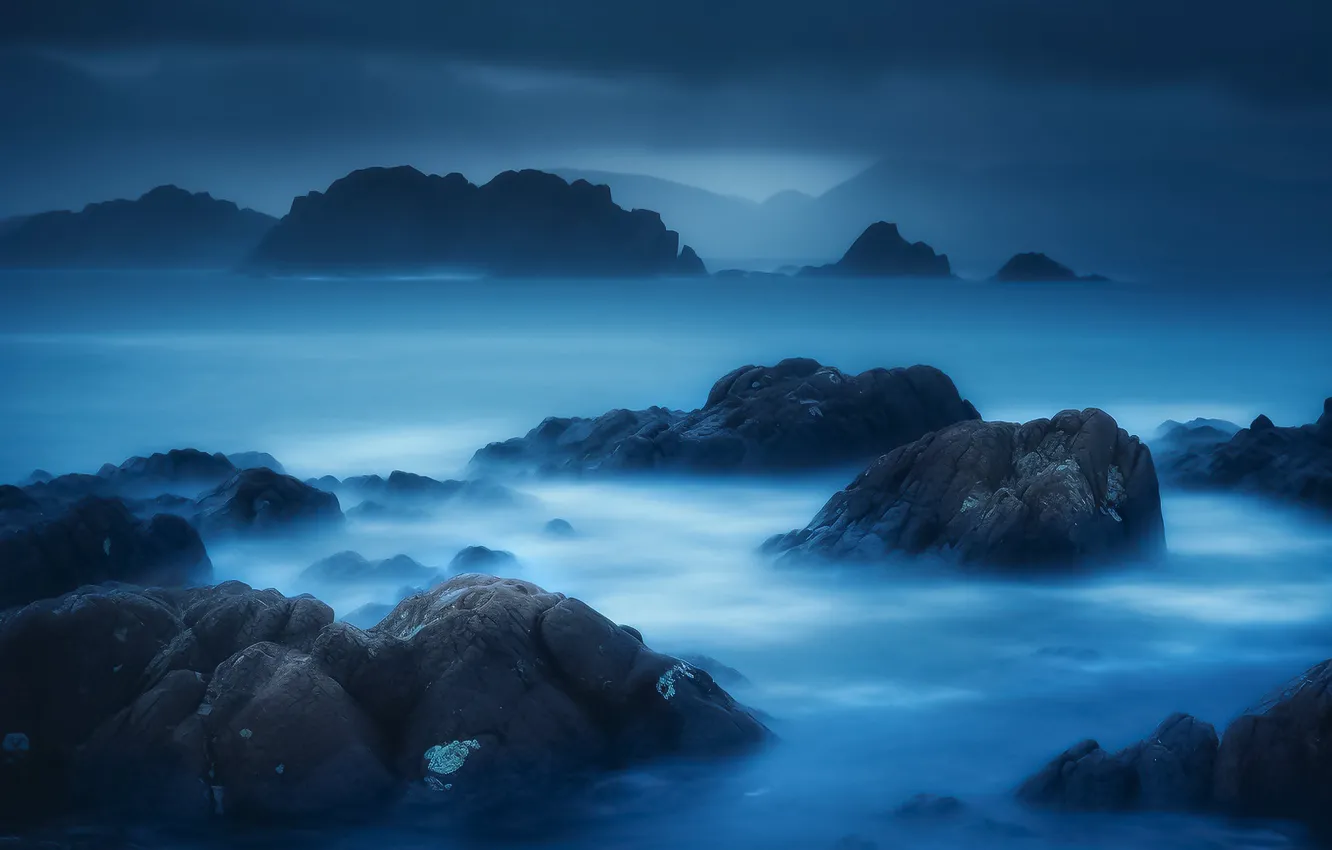 Wallpaper sea, fog, blue, rocks images for desktop, section пейзажи ...