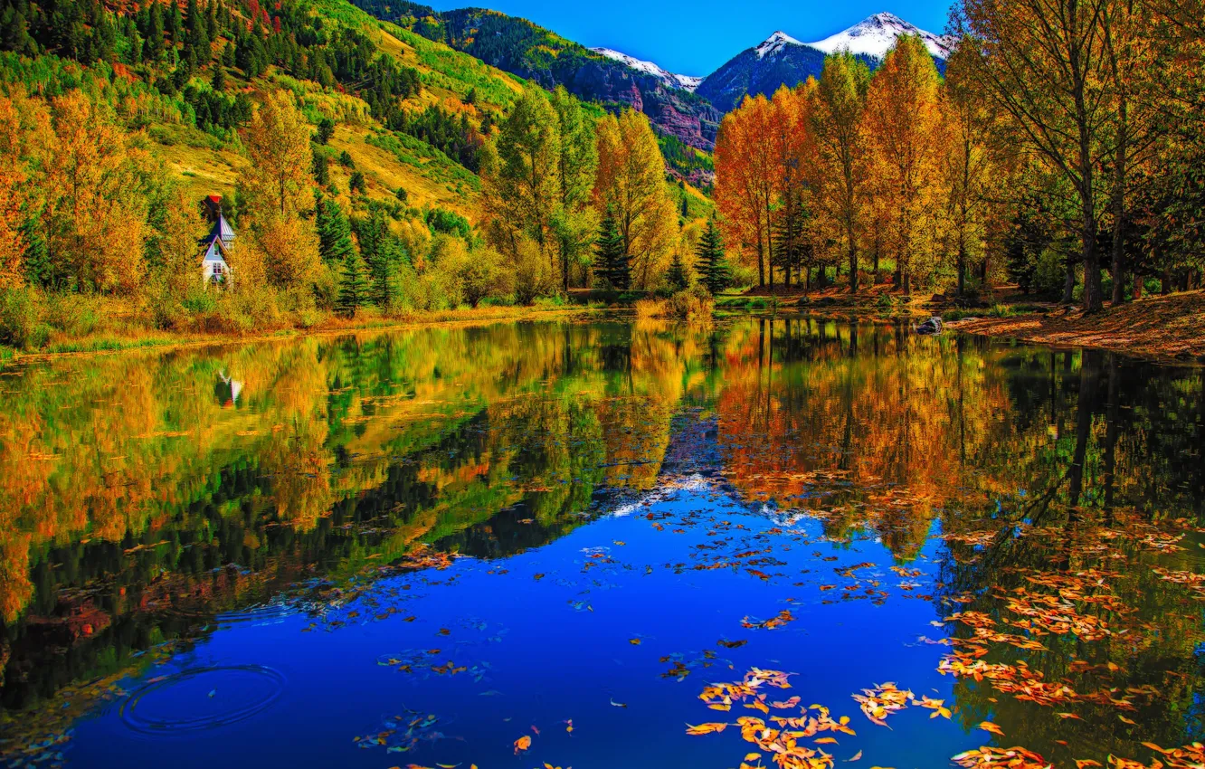 Wallpaper autumn, trees, mountains, lake, Colorado, USA, Telluride for ...