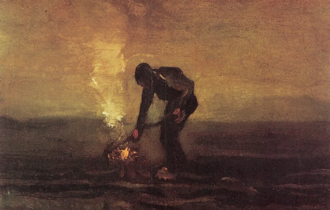 Wallpaper Vincent van Gogh, man and fire, Peasant Burning Weeds for ...