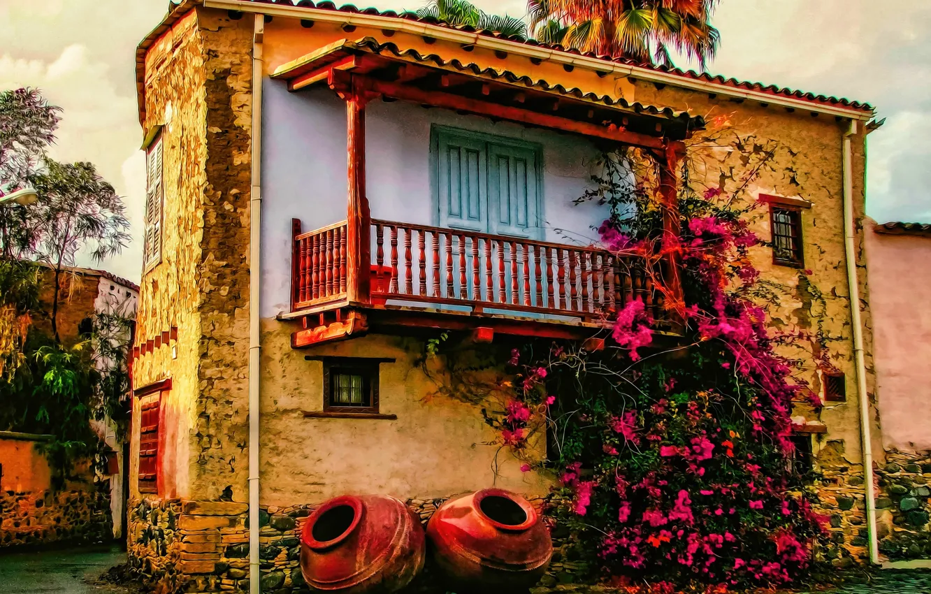 Wallpaper Flowers, Figure, Balcony, Art, Art, Flowers, Cyprus, Cyprus ...