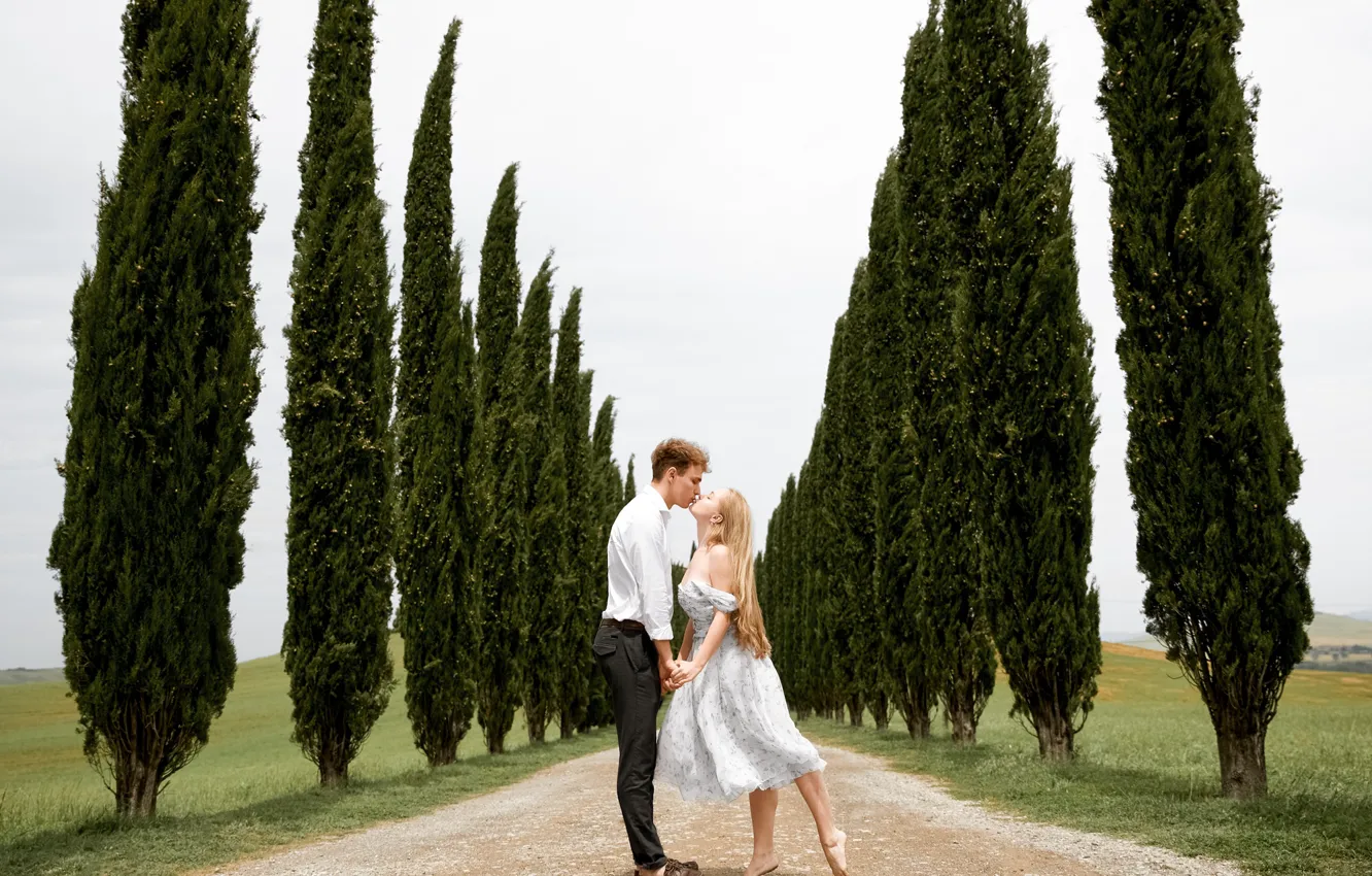 Wallpaper girl, kiss, dress, guy, lovers, alley, Ana Ray for mobile and ...