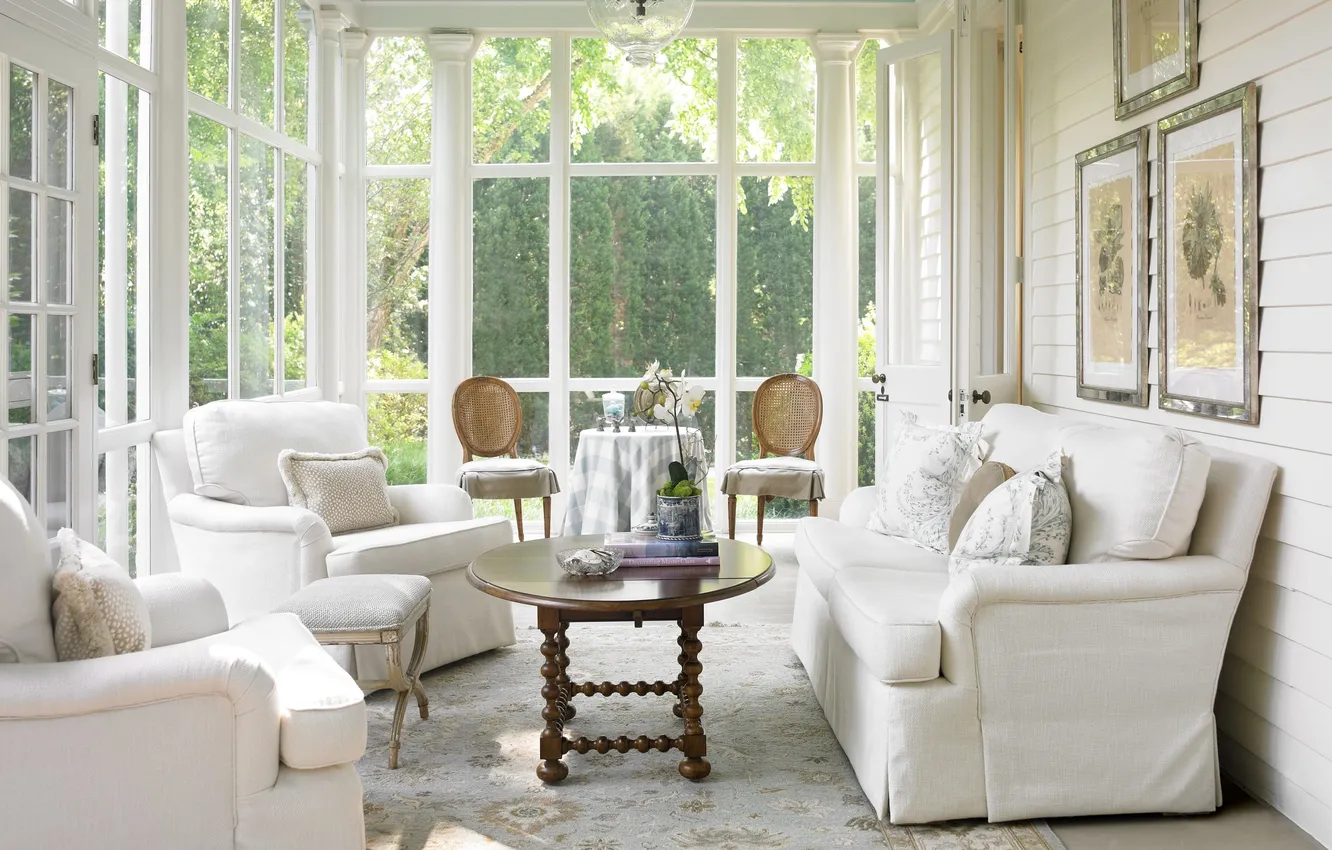 Wallpaper design, style, interior, veranda, living room, upholstered ...