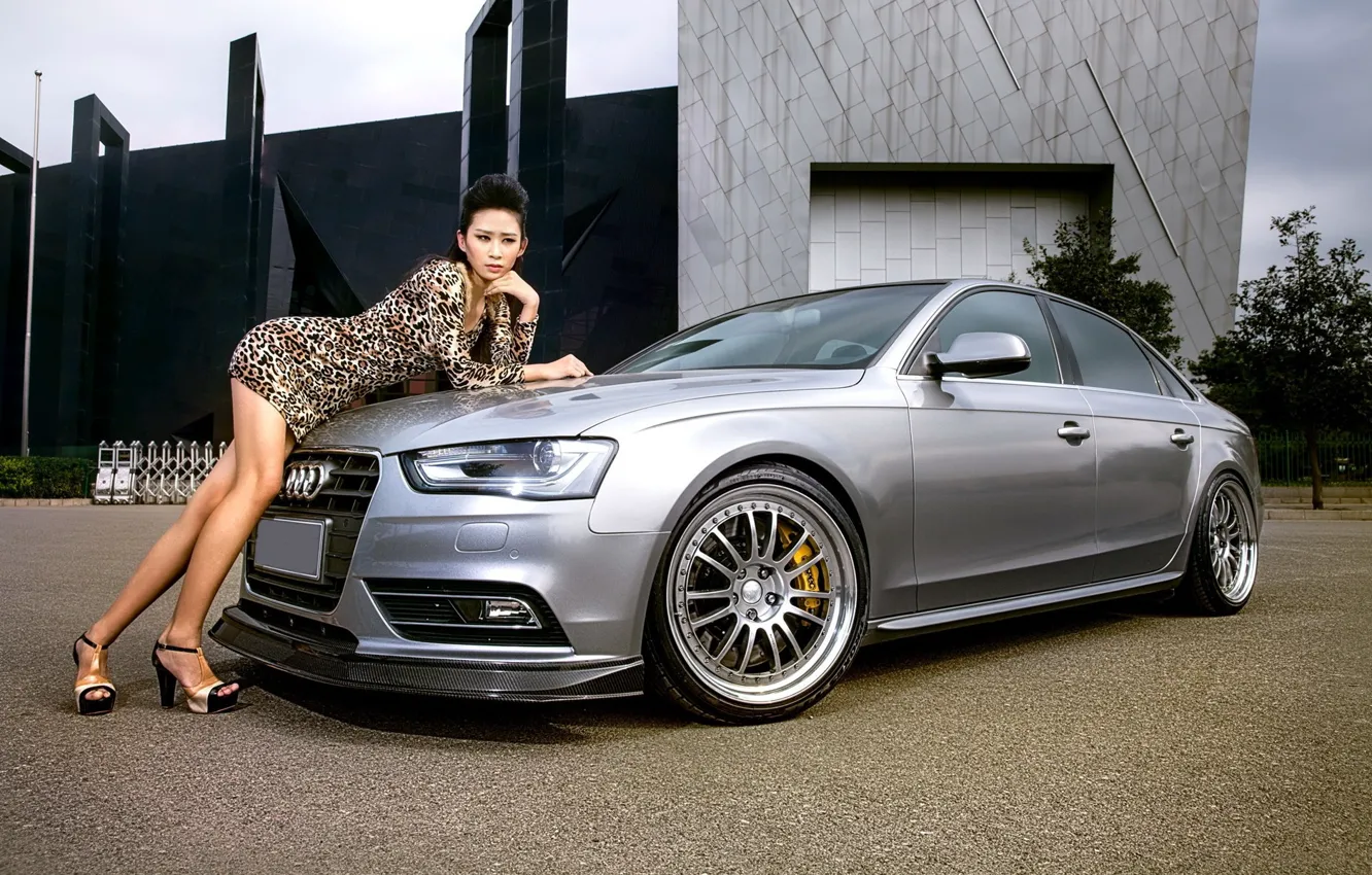 Wallpaper auto, look, girl, Audi, Girls, Asian, leaned on the hood for ...