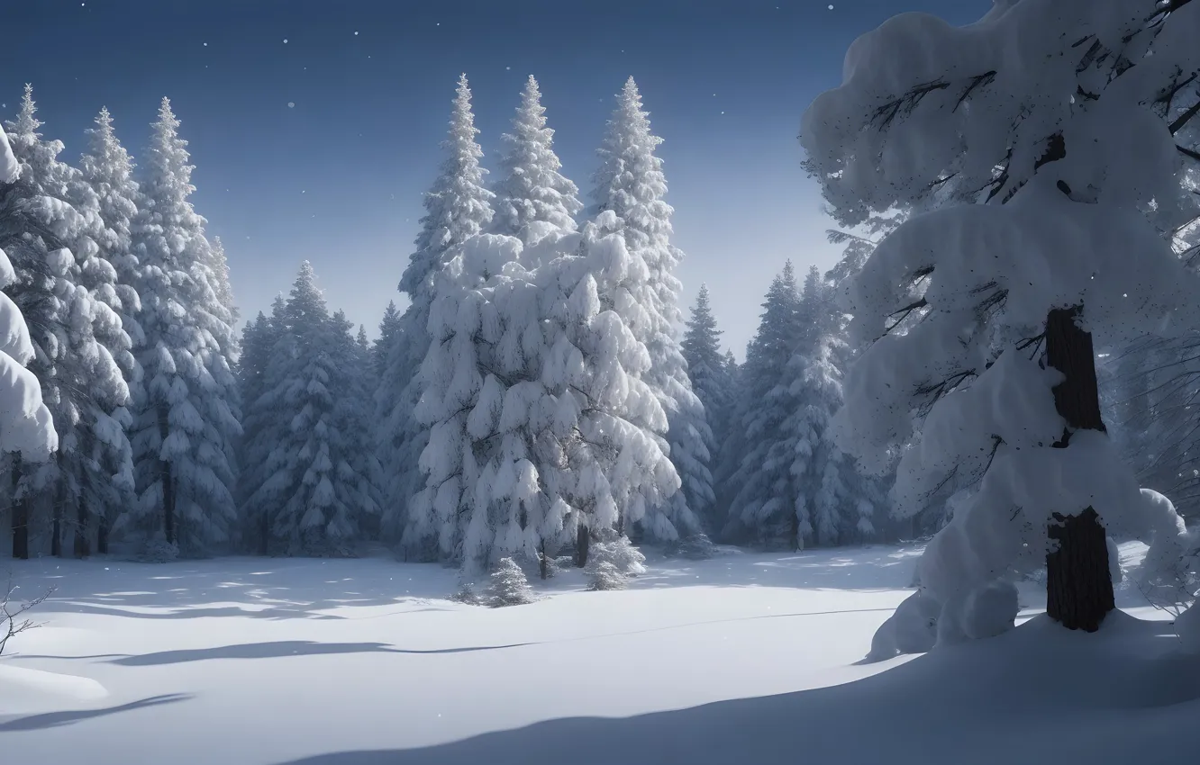 Wallpaper frost, forest, the sky, stars, light, snow, trees, branches ...