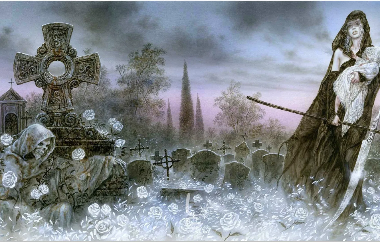 Wallpaper Flowers, Girl, Death, Braid, Luis Royo, Crosses, Luis Royo ...