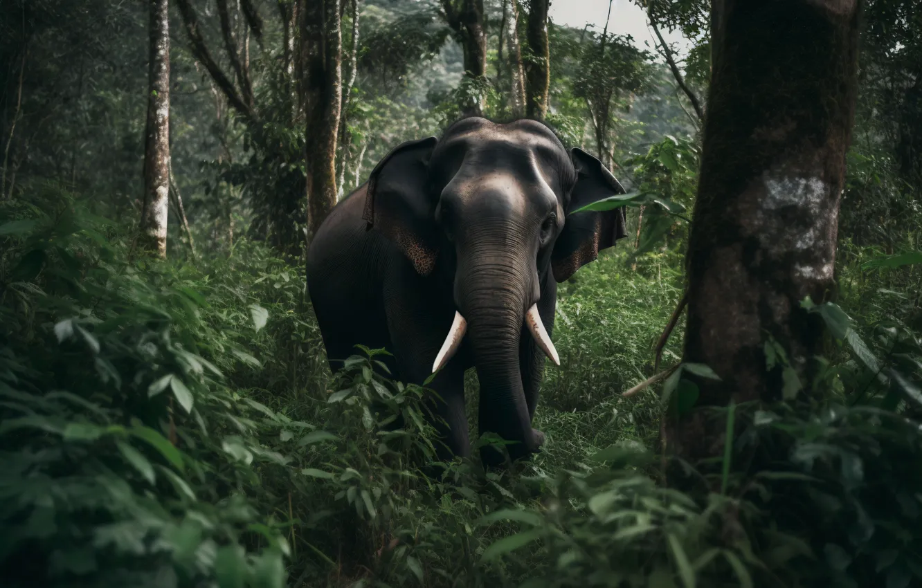 Wallpaper thickets, elephant, jungle, digital art, AI art, neural ...