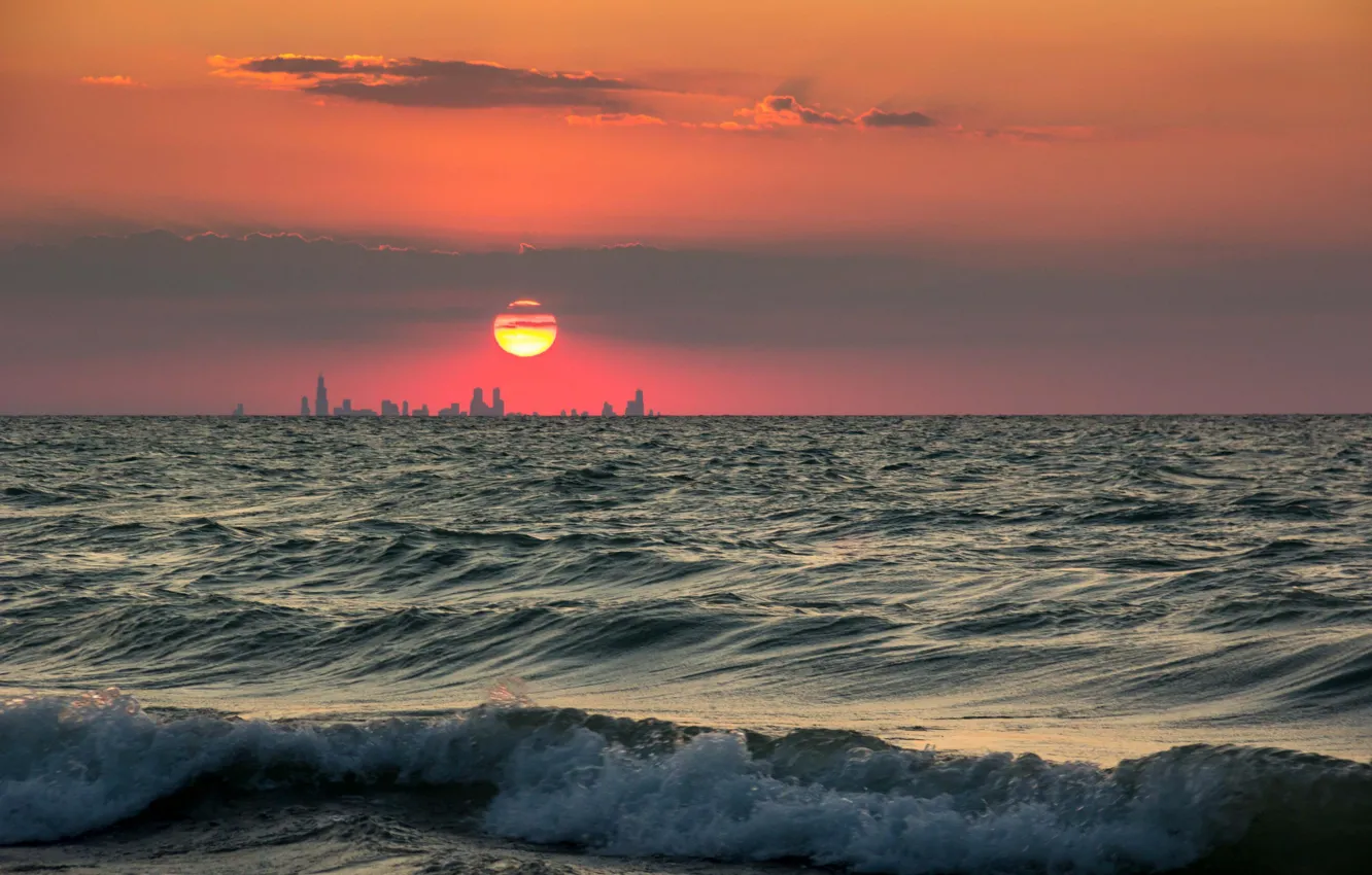 Wallpaper sea, sunset, shore, Chicago for mobile and desktop, section пейзажи, resolution ...