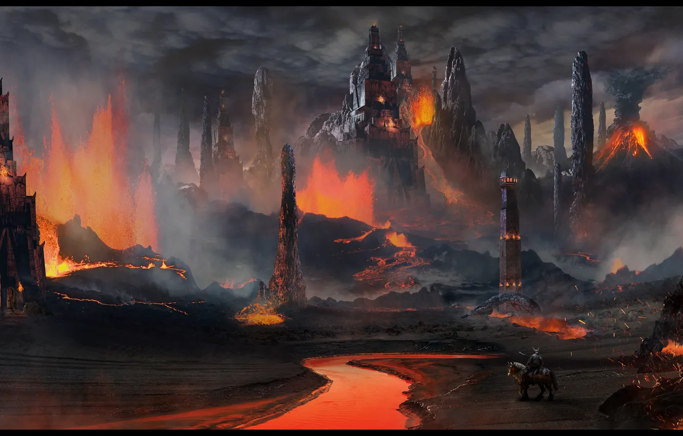 Wallpaper rocks, lava, tower, rider, Volcanic Temple images for desktop ...