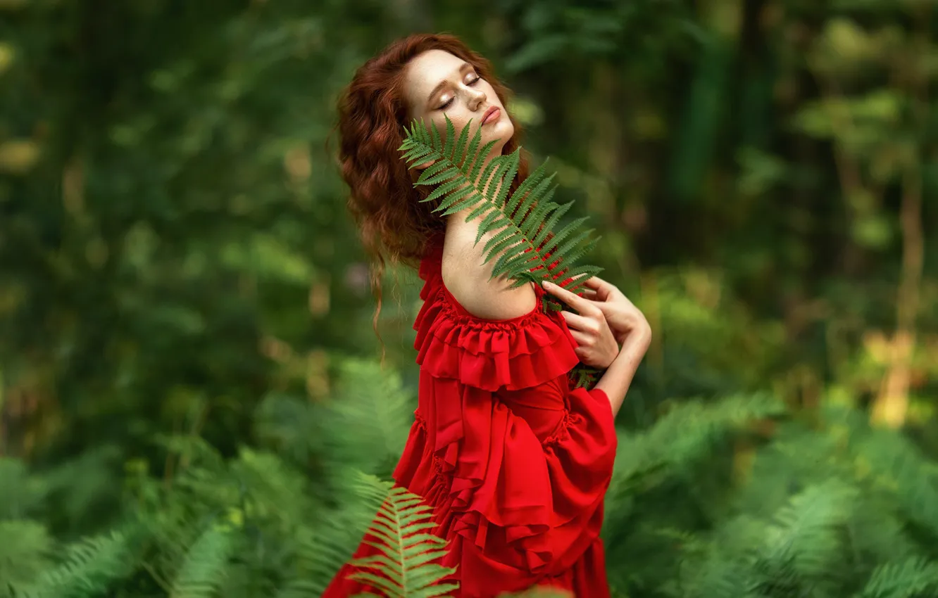 Wallpaper forest, girl, nature, pose, photo, model, dress, fern for ...