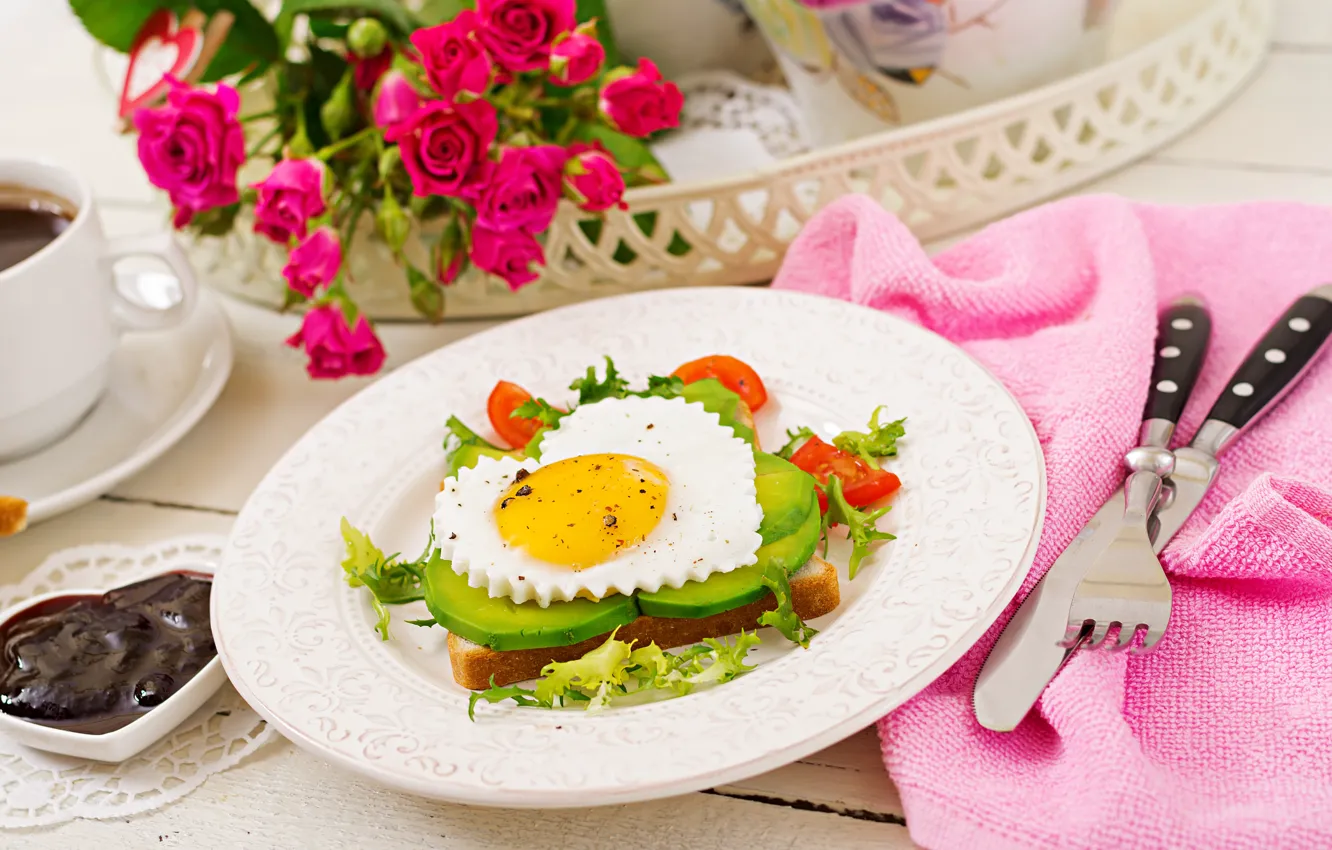 Wallpaper coffee, roses, bouquet, Breakfast, Timolina for mobile and ...