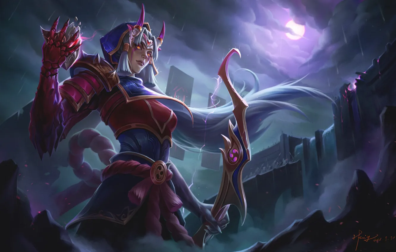 Wallpaper Girl, The moon, Armor, Girl, Magic, Moon, Fantasy, Art for ...