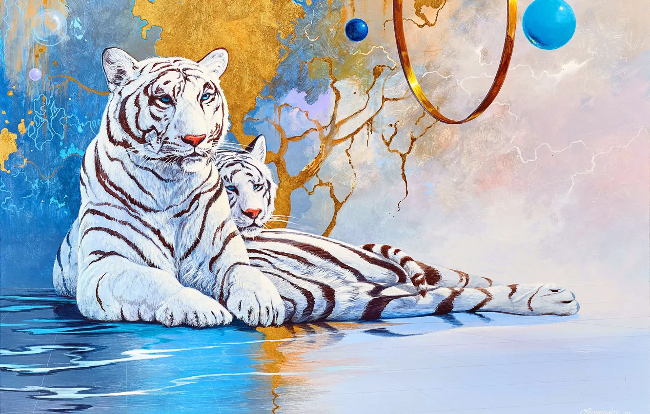 Wallpaper Picture, Two, Tigers, Cuban artist, Mario Fernandez ...