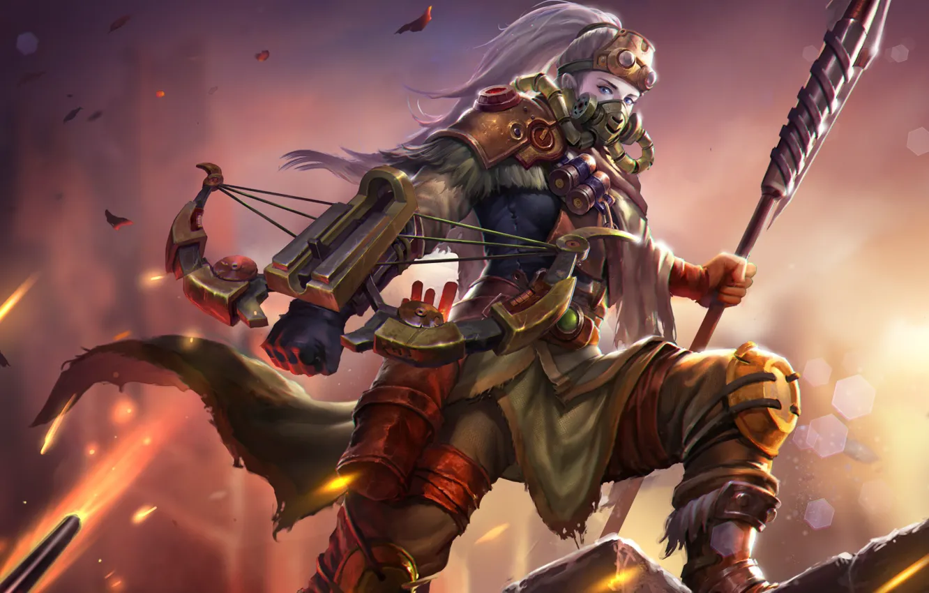 Wallpaper girl, warrior, mask, hon, crossbow, Heroes of Newerth, moba ...