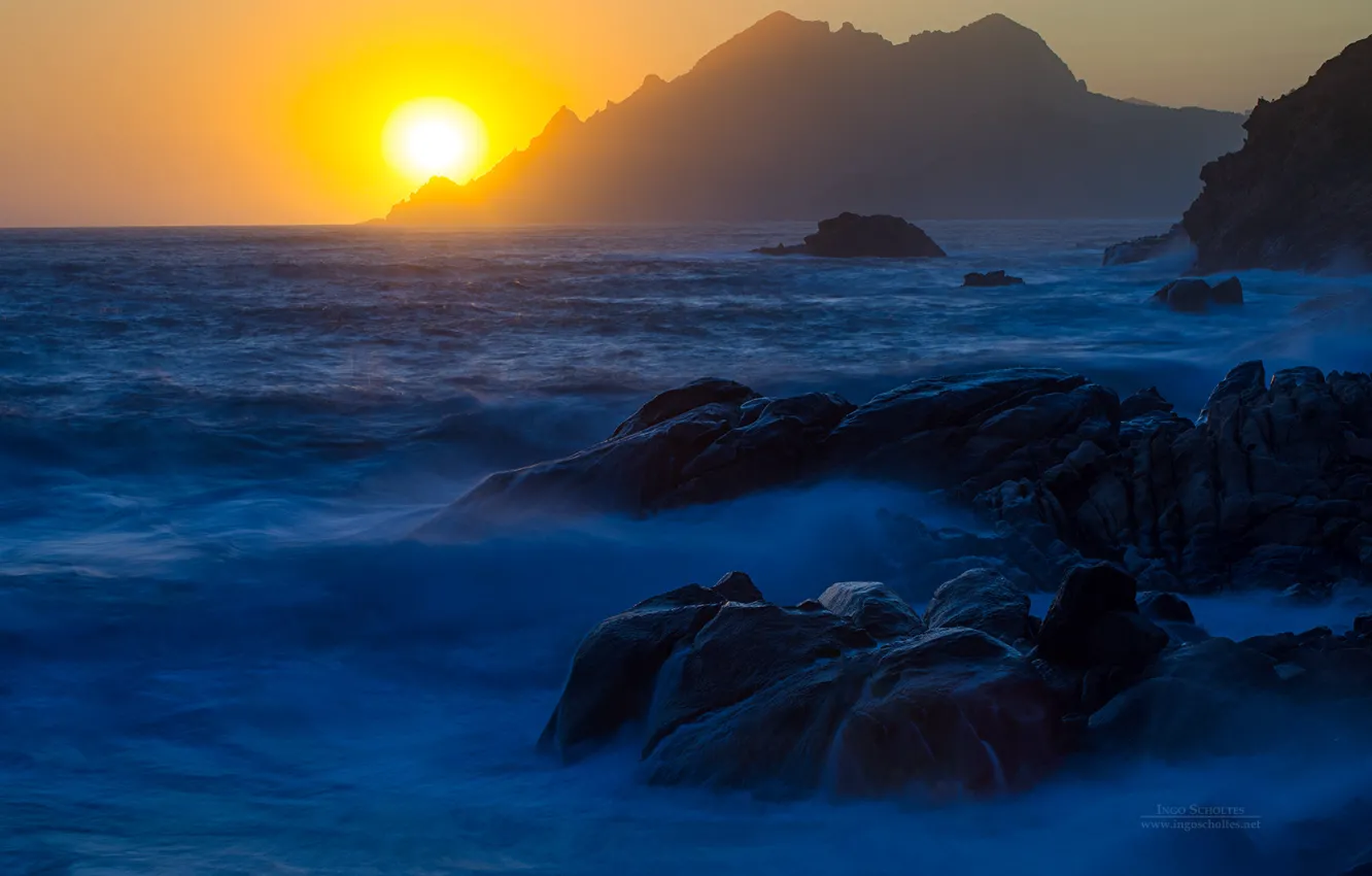 Wallpaper ocean, sunset, rocks for mobile and desktop, section природа ...