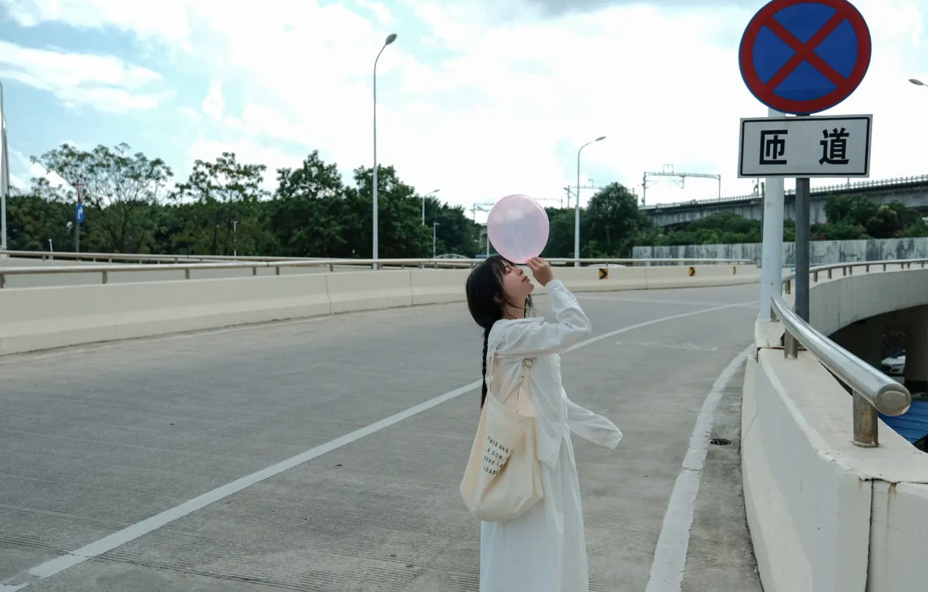 Wallpaper Beautiful, Asian, Model, pretty, Woman, Road, Baloon, Flyover ...