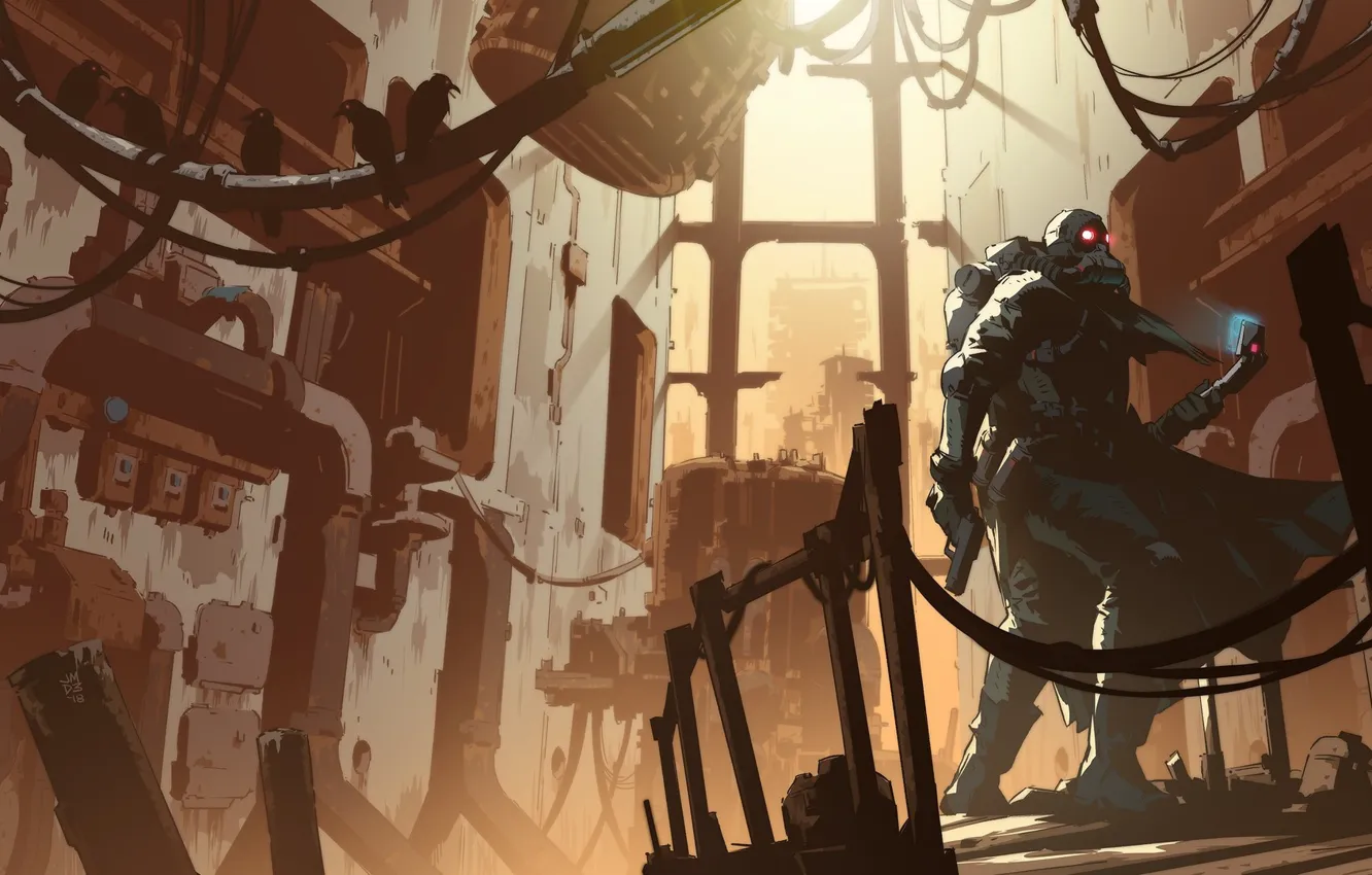 Wallpaper fiction, bird, Apocalypse, people, mask, equipment, science ...