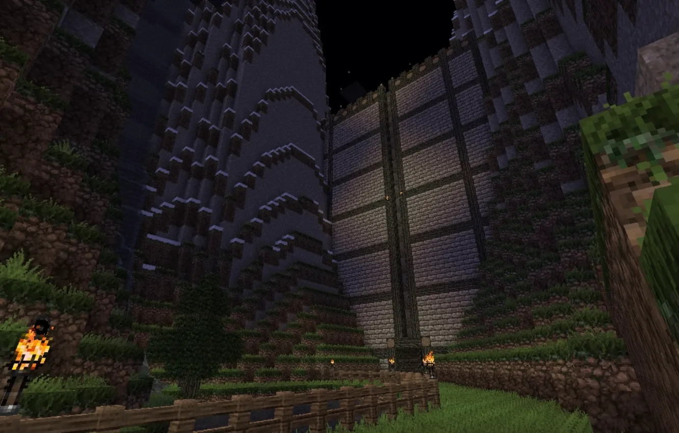 Wallpaper the sky, grass, mountains, earth, the fence, stars, gate ...