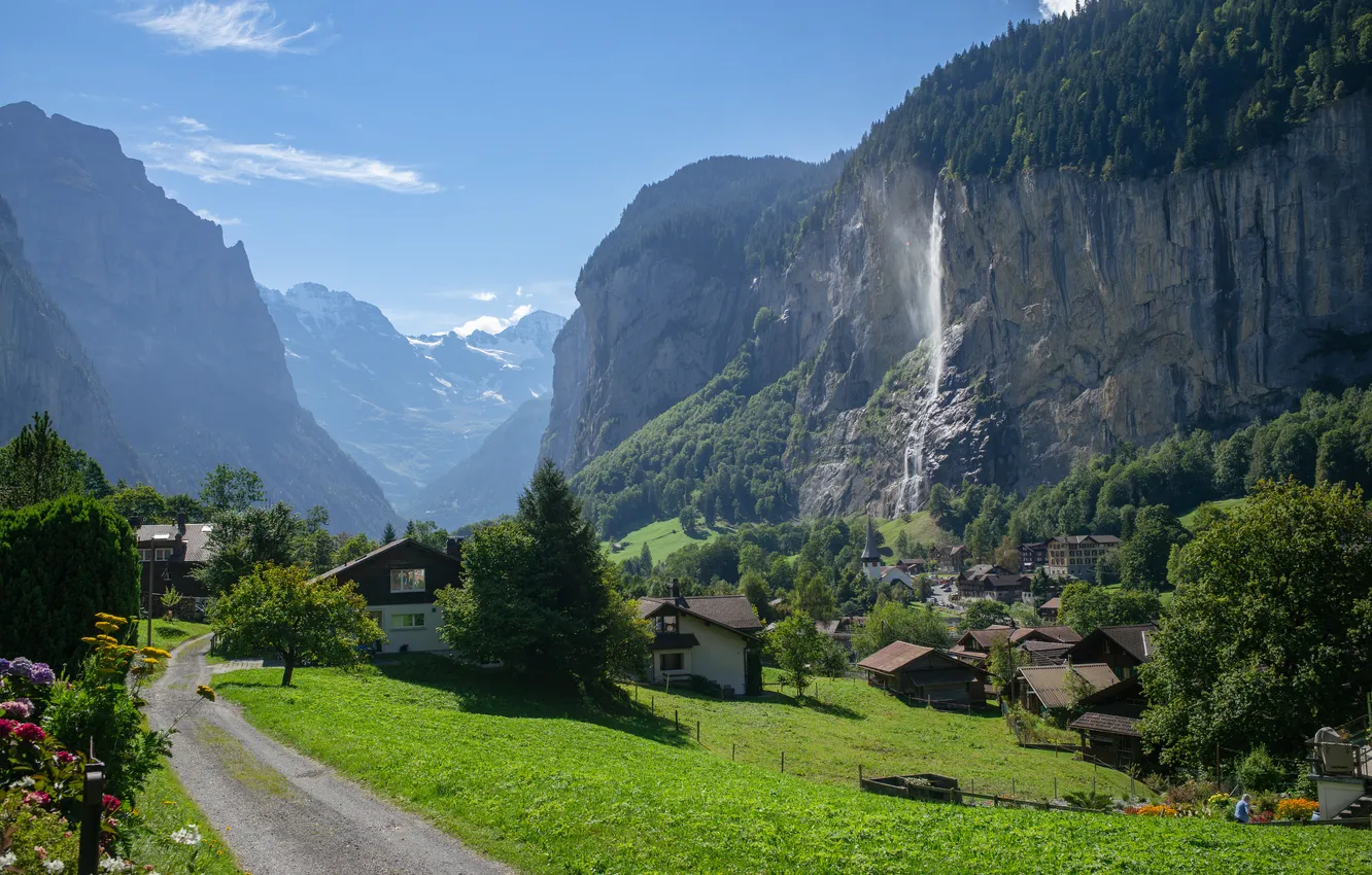 Wallpaper landscape, mountains, Switzerland, village, Alps ...
